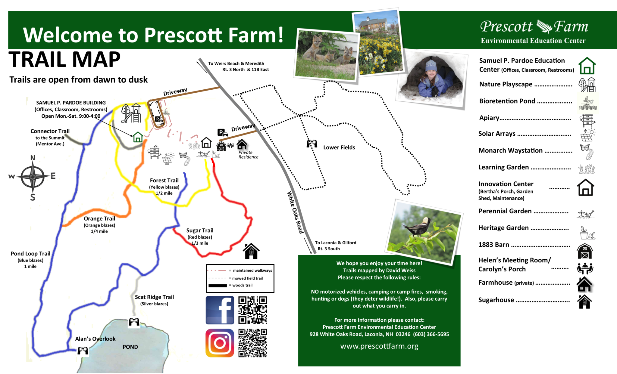 Trail Map for Prescott Farm & Information about Our Trails